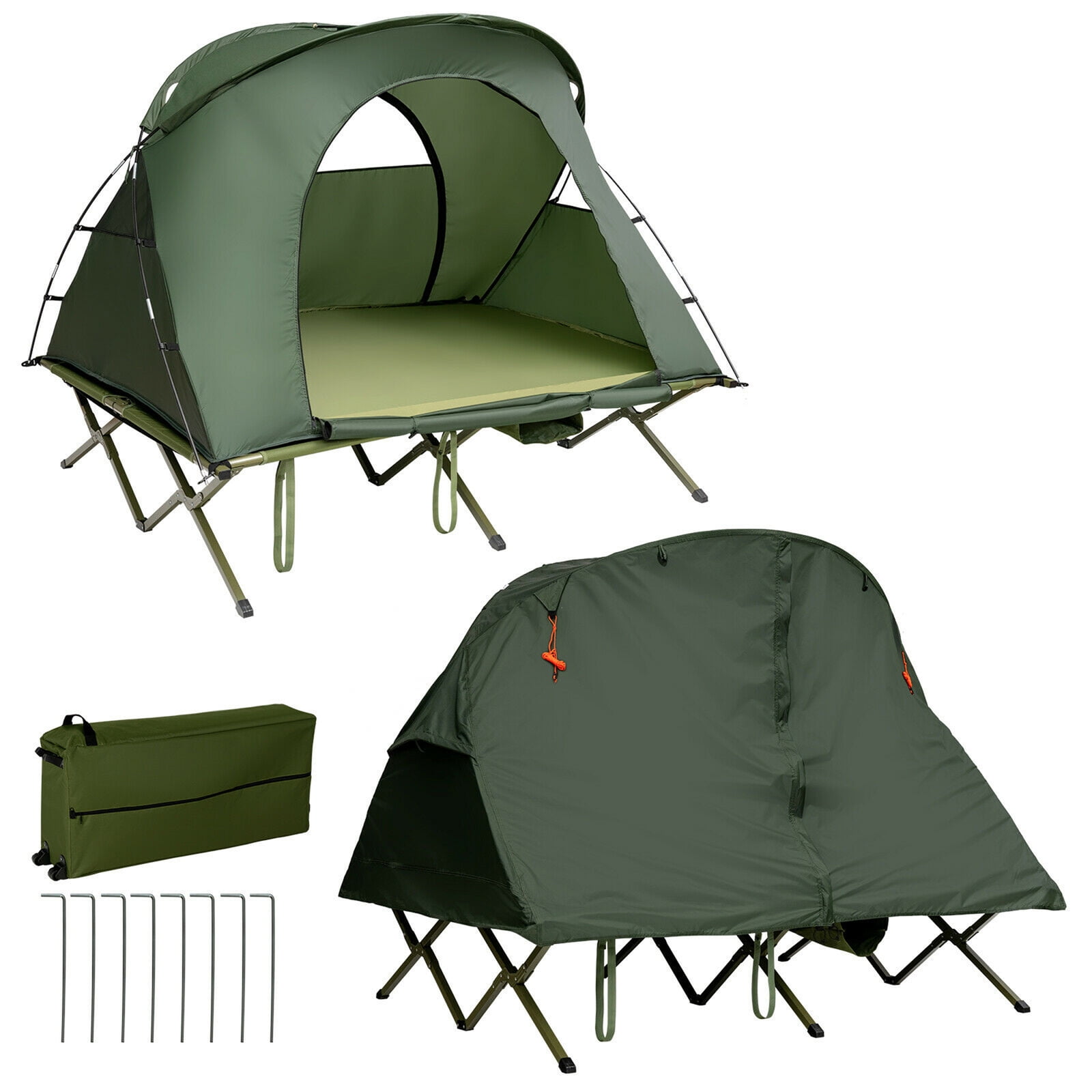 2-Person Outdoor Camping Tent Cot Compact Elevated Tent Set W/ External ...