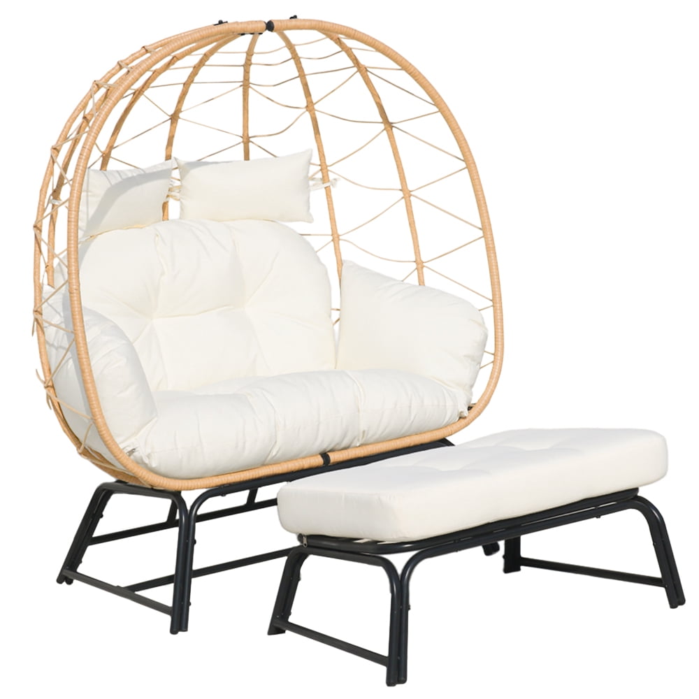 2 Person Outdoor Egg Chair w/Ottoman PE Rattan Patio Wicker Papasan ...