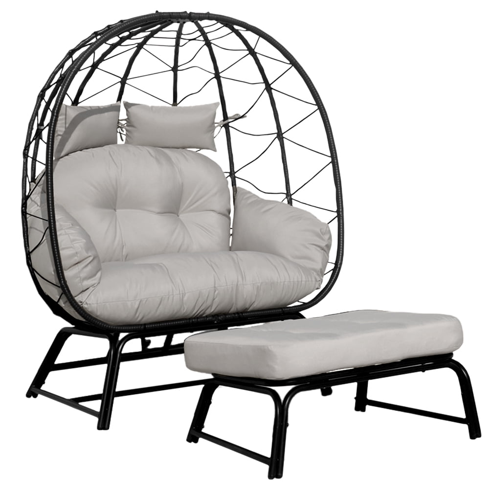 2 Person Outdoor Egg Chair w/Ottoman PE Rattan Patio Wicker Papasan ...