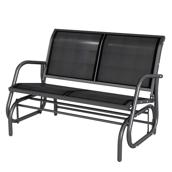 2-Person Outdoor Glider Bench - Patio Swing Loveseat - Black Steel ...