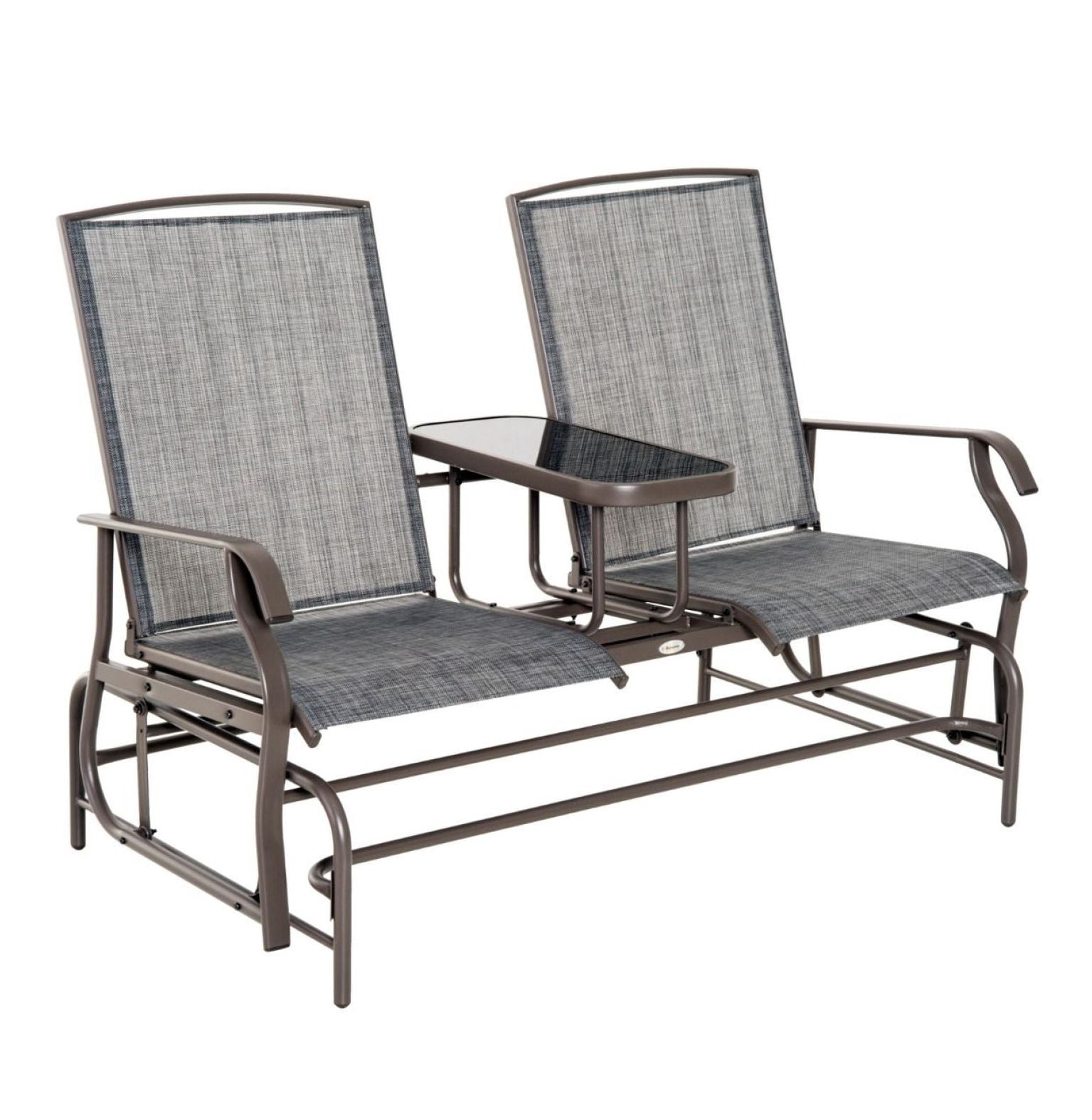 2-Person Outdoor Glider with Center Table, Patio Rocking Chair Loveseat ...