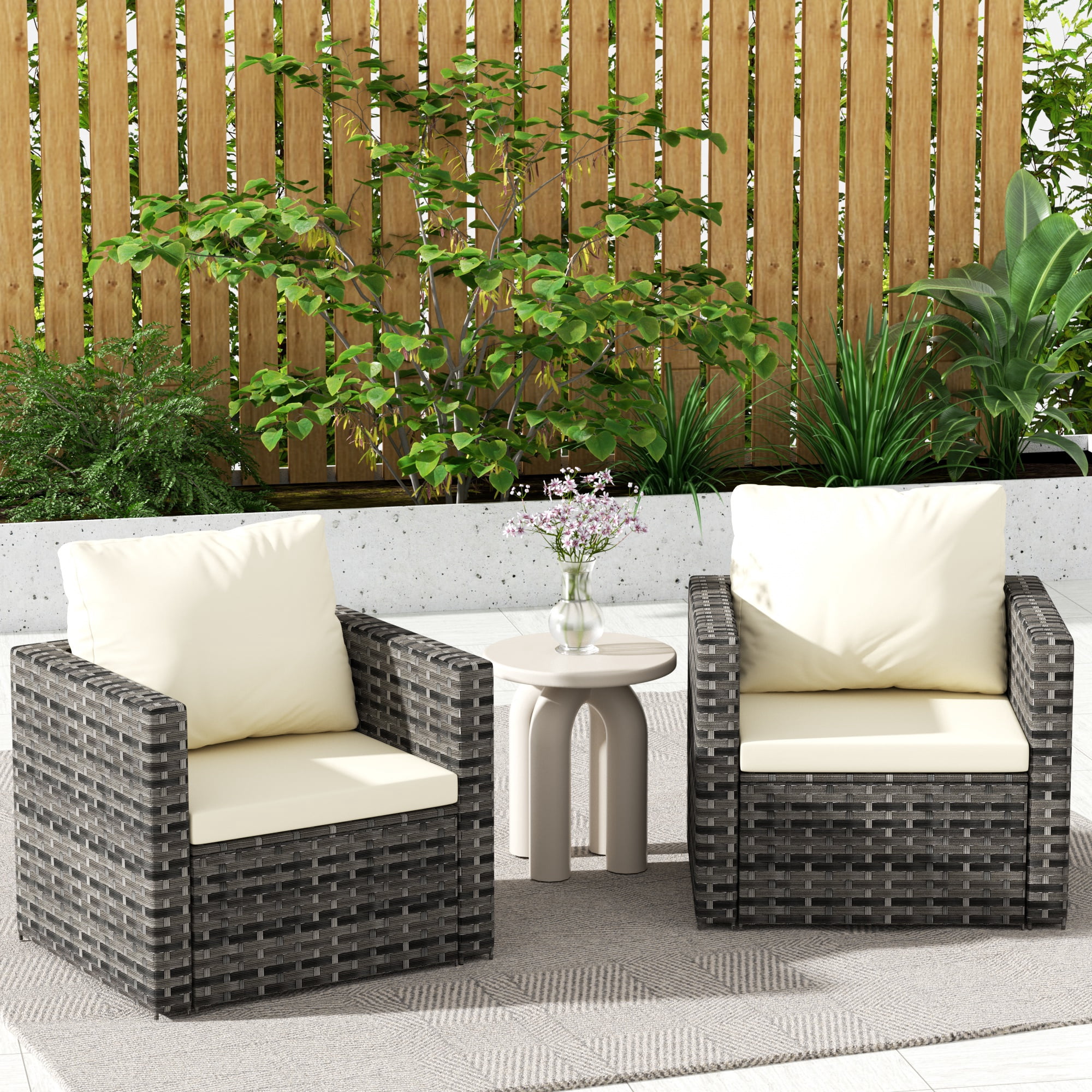 2-Person Outdoor Patio Furniture Set, Garden Rattan Wicker Sofa Chair ...
