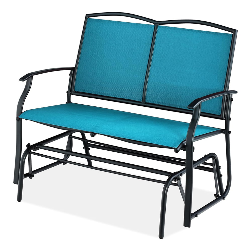 2-Person Outdoor Patio Swing Glider, Steel Bench Loveseat Rocker w/Textilene Fabric, Steel Frame ...