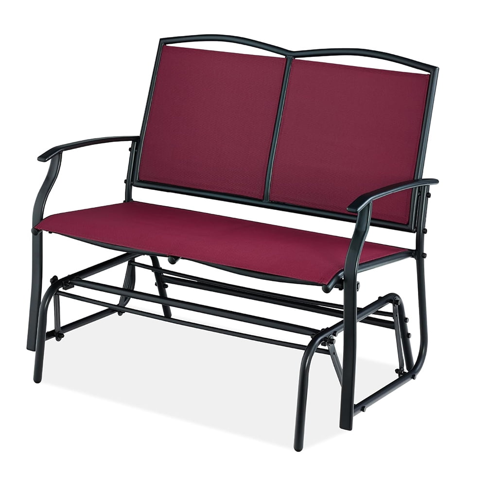 2-Person Outdoor Patio Swing Glider Steel Bench Loveseat Rocker with ...