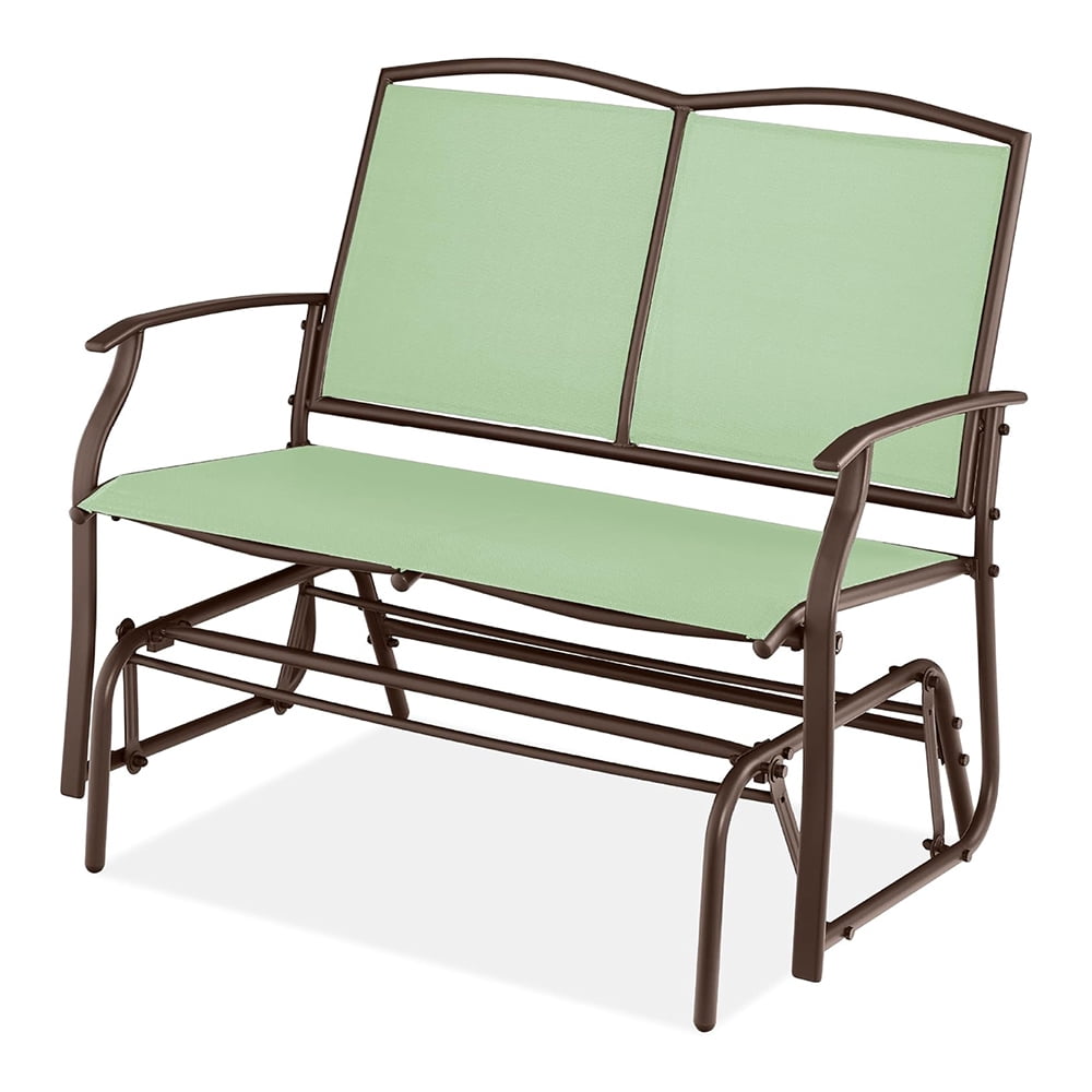 2-Person Outdoor Swing Glider, Steel Bench Loveseat Rocker with Fabric ...
