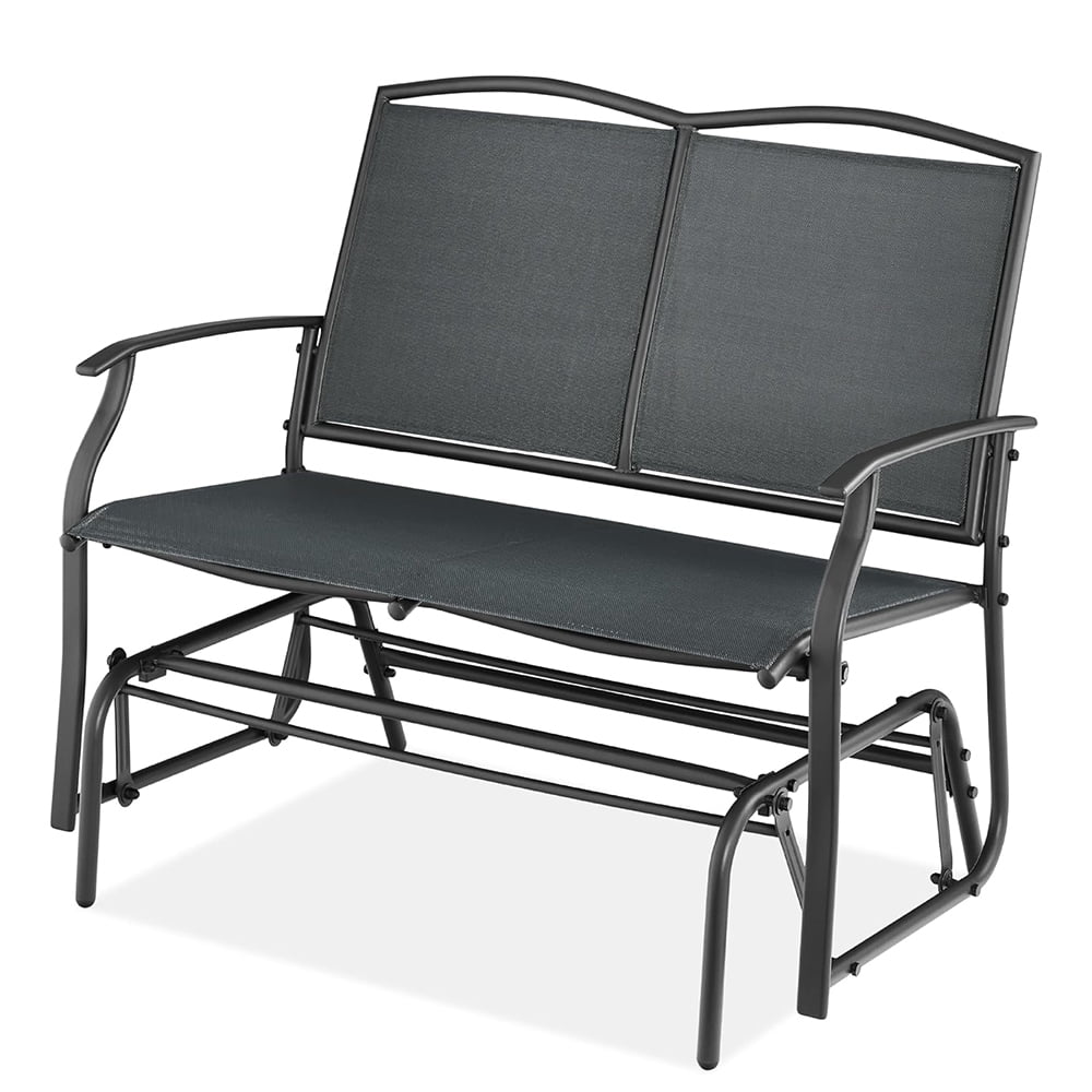 2-Person Outdoor Swing Glider, Steel Bench Loveseat Rocker with Fabric, Steel Frame for Porch ...