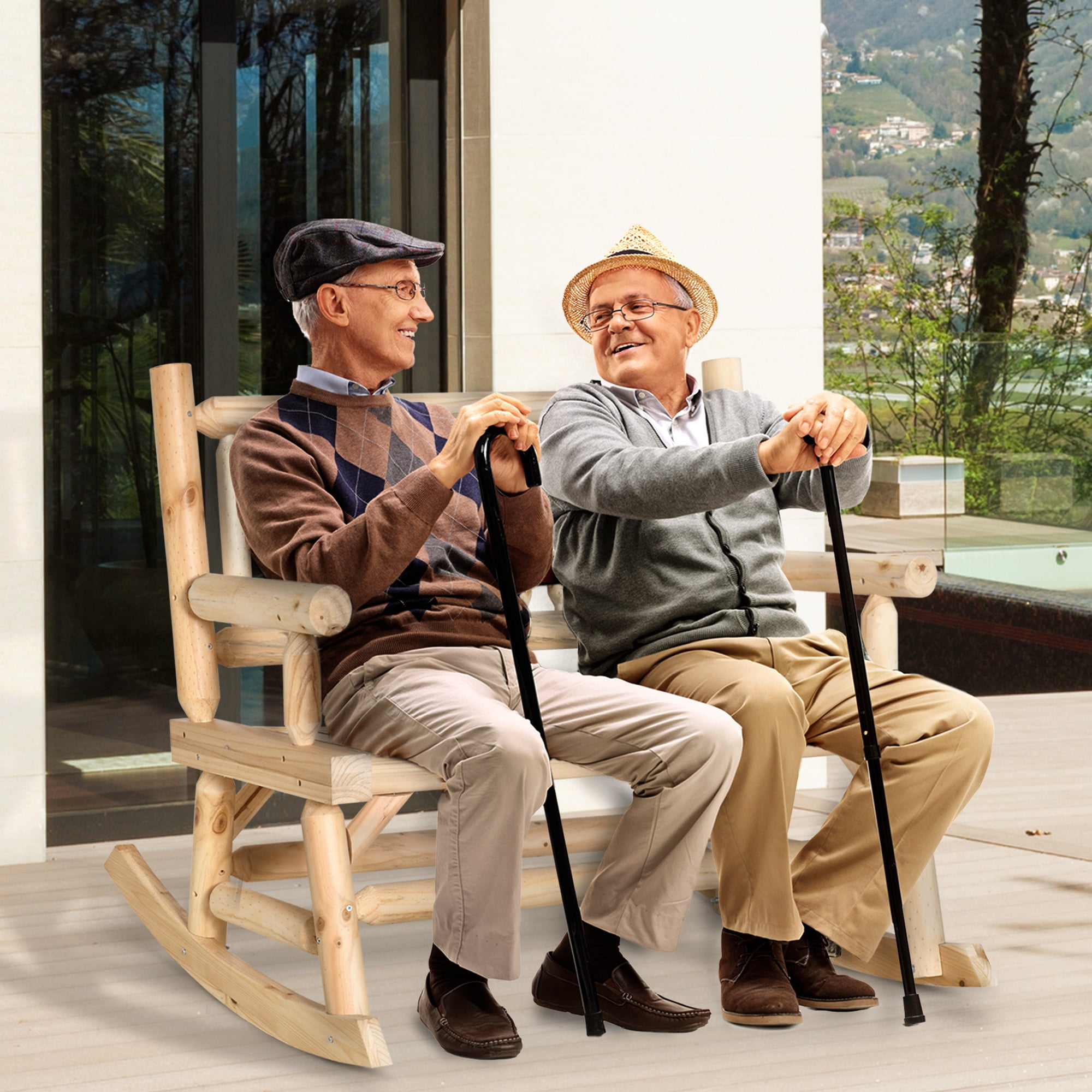 2 Person Outdoor Wooden Patio Rocking Bench Outdoor Rocker - Walmart.com