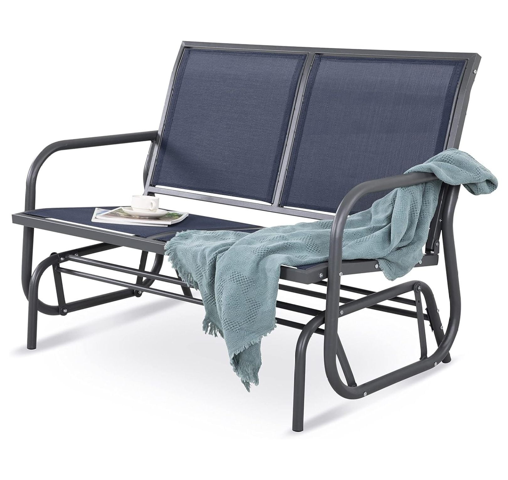 2 Person Patio Glider, Outdoor Glider Bench Patio Double Swing Rocking Chair Loveseat w/Power ...