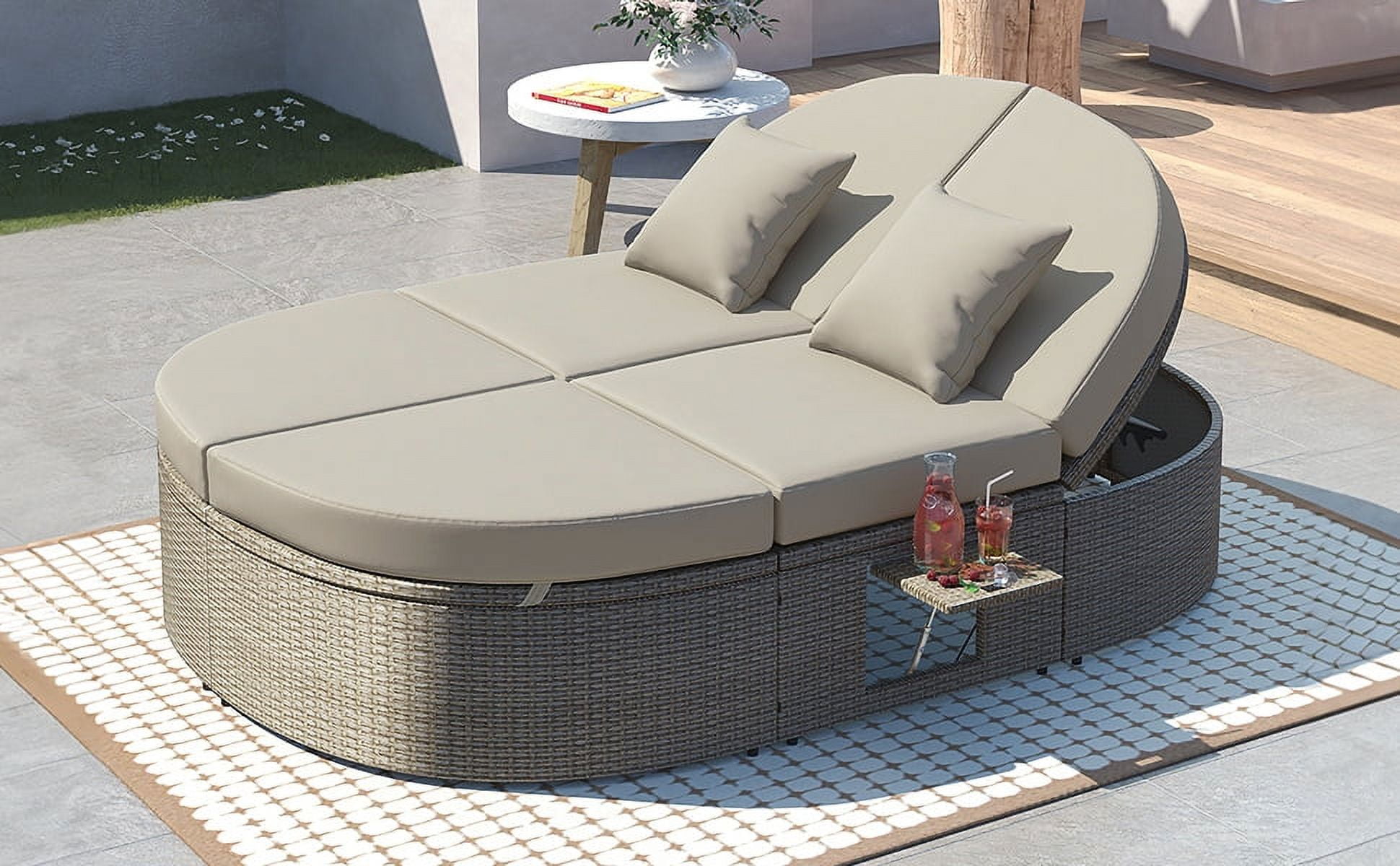 2-Person Patio Lounge Chair, 2-Person Rattan Sun Daybed with Padded ...