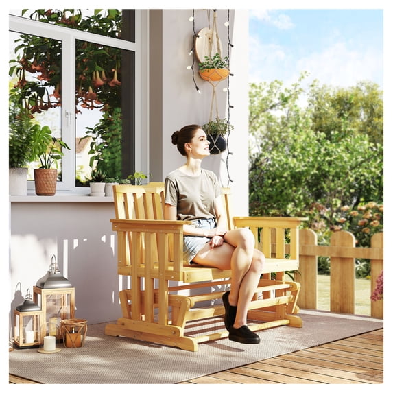 2-Person Patio Swing Glider Bench, Wood Rocking Chair Loveseat for ...