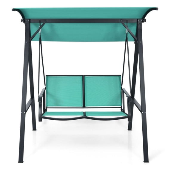 2 Person Patio Swing Glider with Canopy, Outdoor Steel Frame Swing ...
