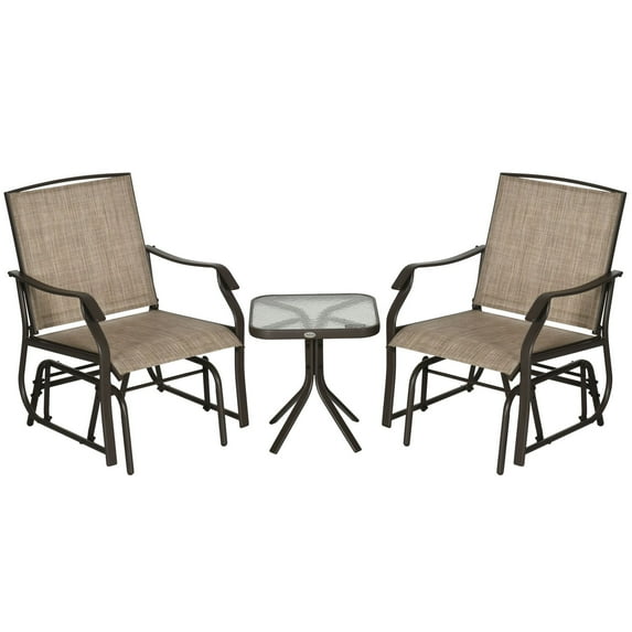 2-Person Patio Swing Set with Glass Table, 2 Rocking Glider Chairs ...