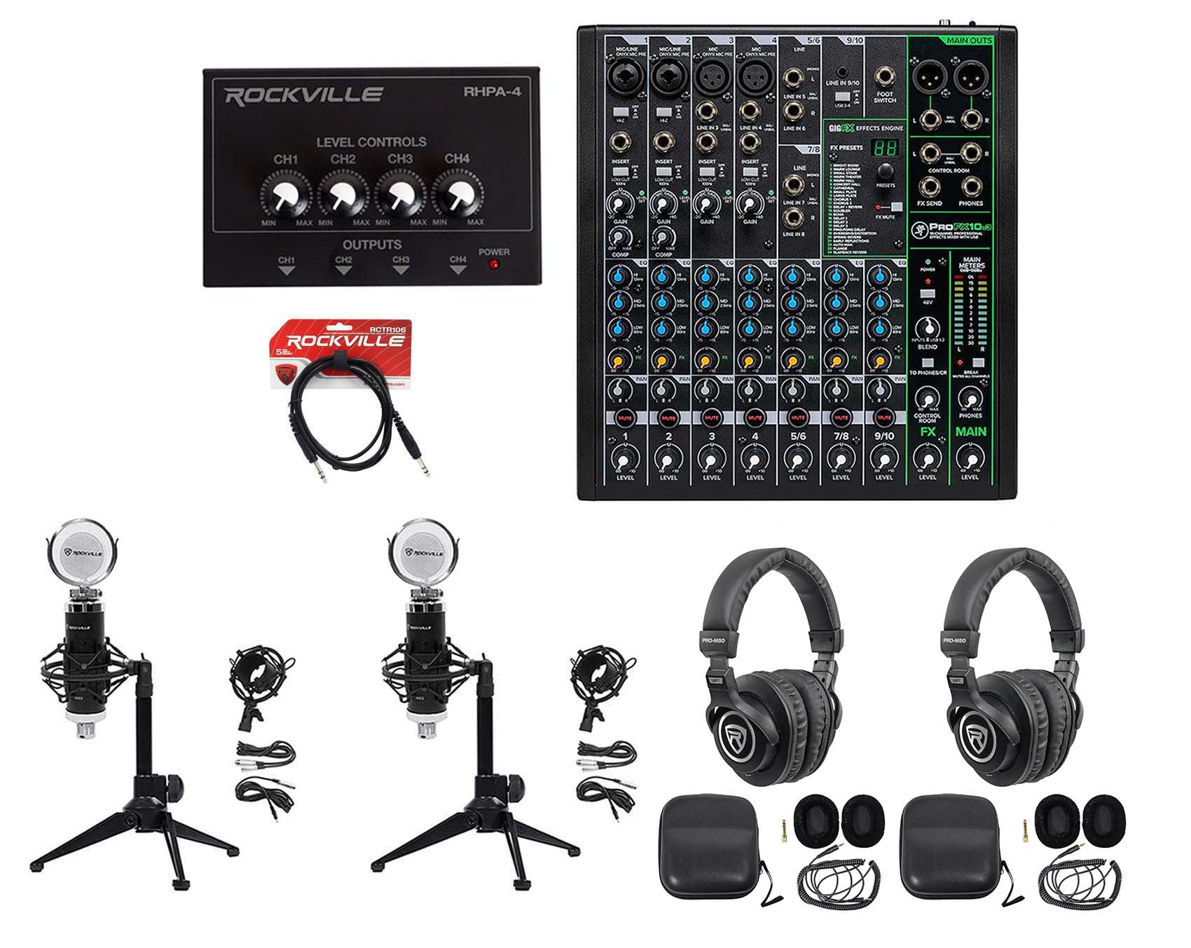 2-Person Podcast Podcasting Recording Kit w/Mackie ProFX10 v3 Mixer ...