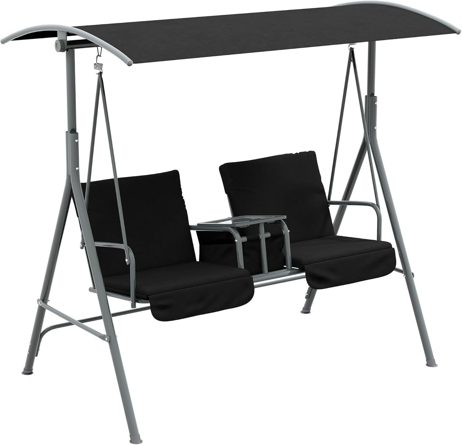 2 Person Porch Swing with Stand, Outdoor Swing with Canopy, Pivot ...