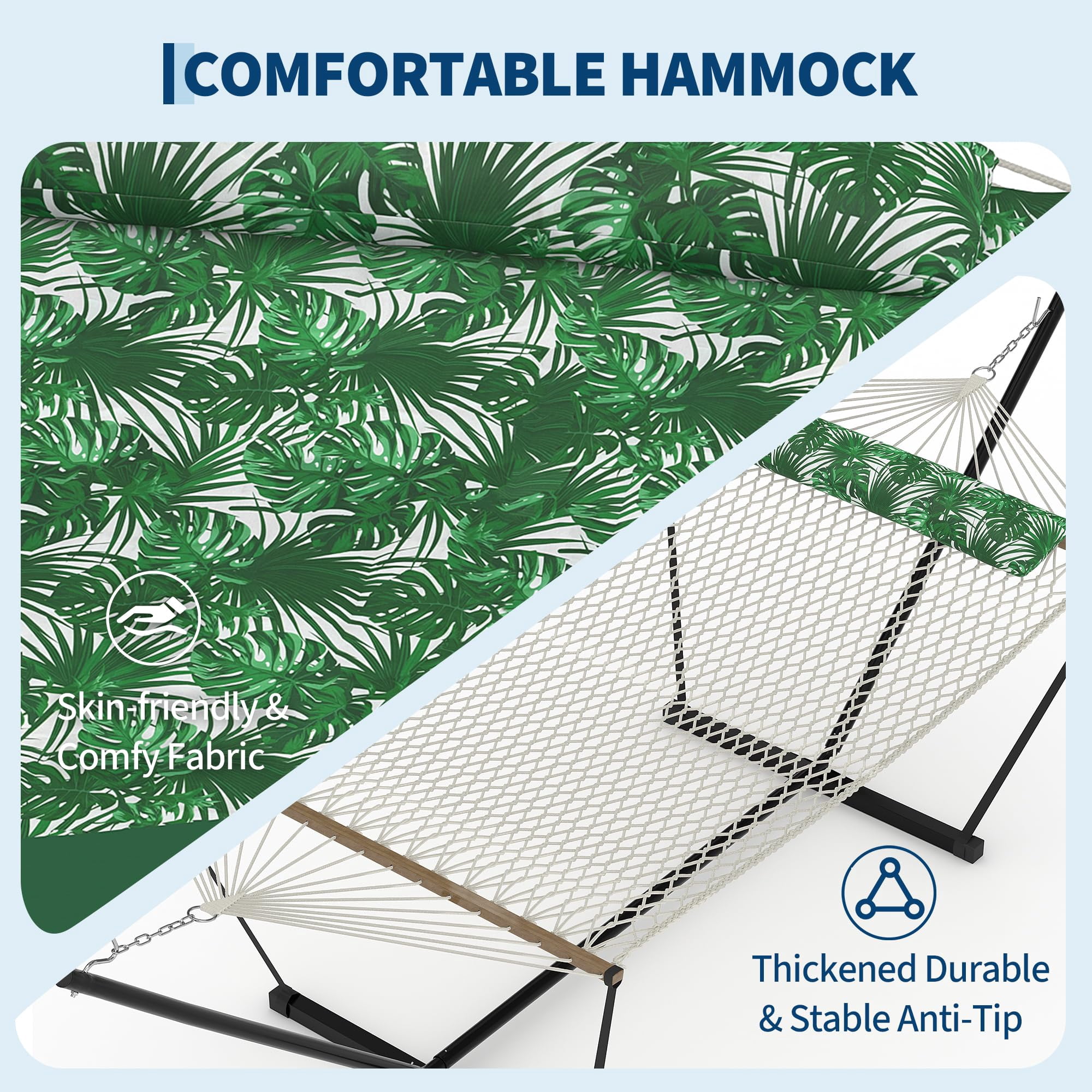 2 Person Quilted Double Hammock with Stand – Heavy Duty Cotton Rope ...