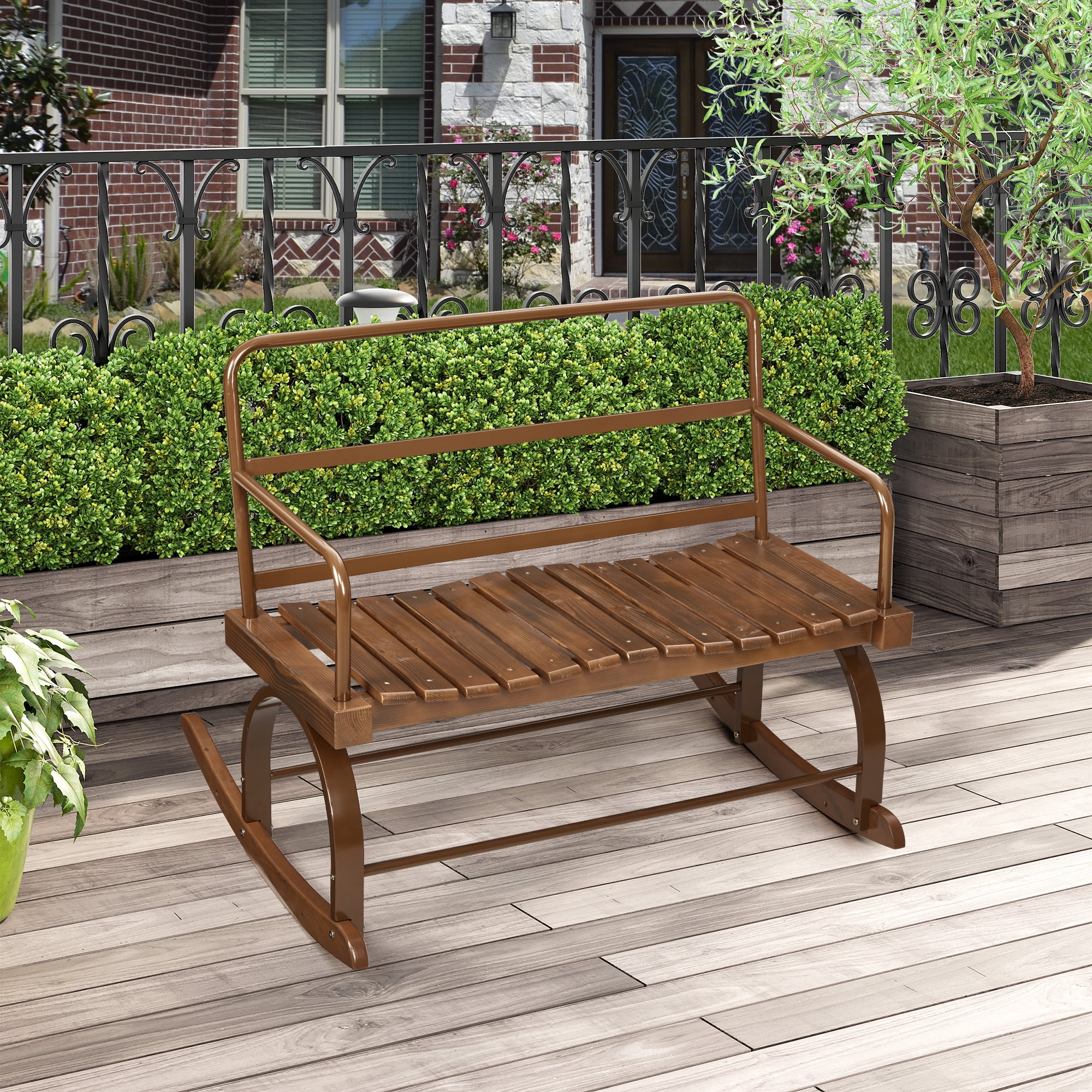 2-Person Rocking Chair, Outdoor Lawn Chairs,Wooden Seat Porch Rocker ...