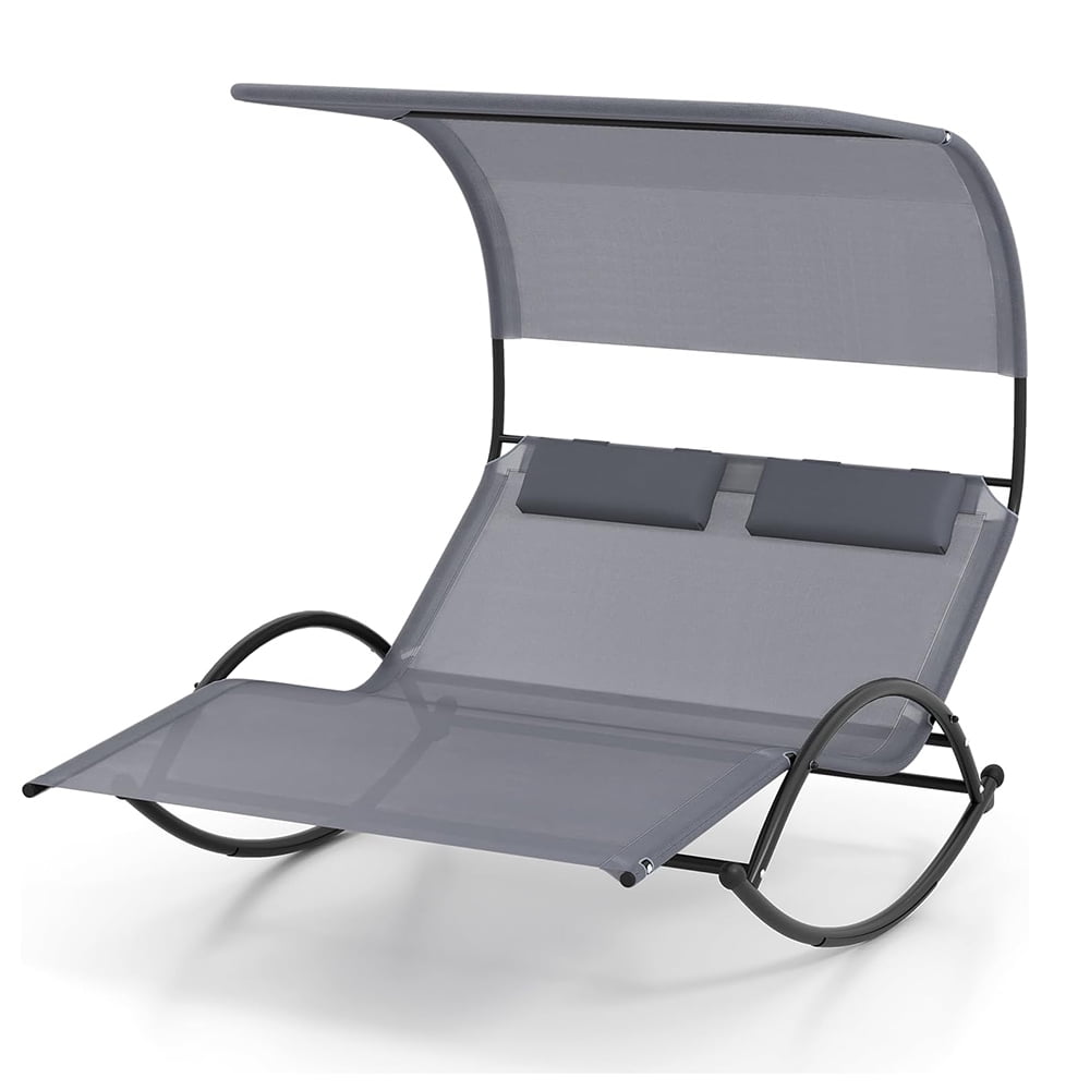 2-Person Rocking Daybed Sun Lounger, Outdoor Chaise Lounge Rocker with ...