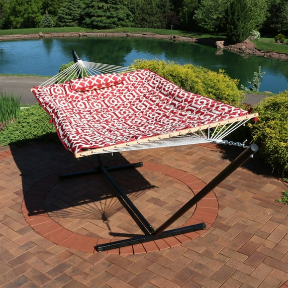 2-Person Rope Hammock with Steel Stand and Pad/Pillow - Royal Red For ...