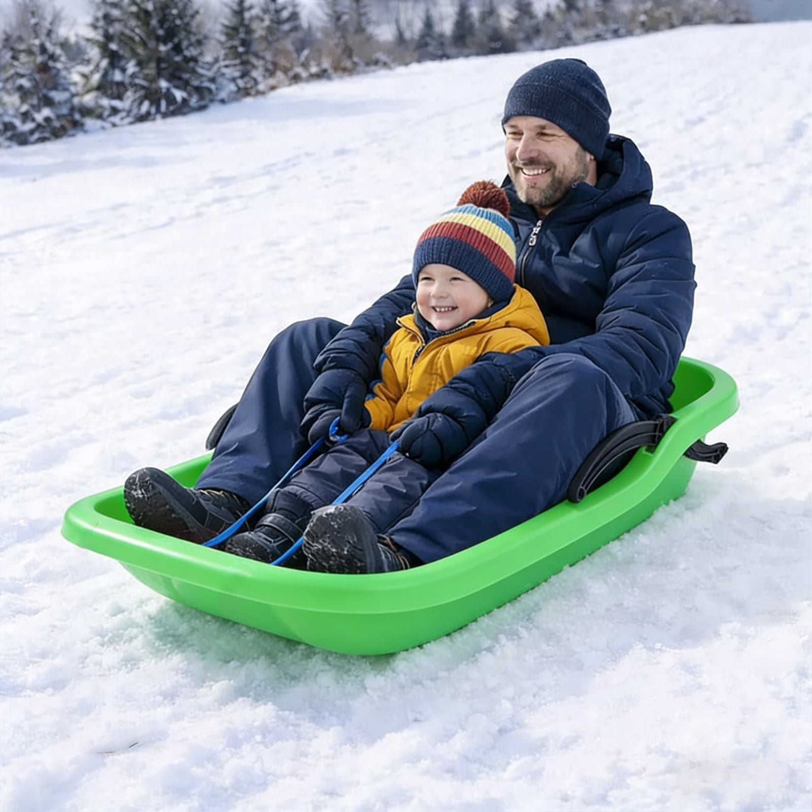 2 Person Snow Sled for Kids and Adults - Heavy Duty Plastic Toboggan ...