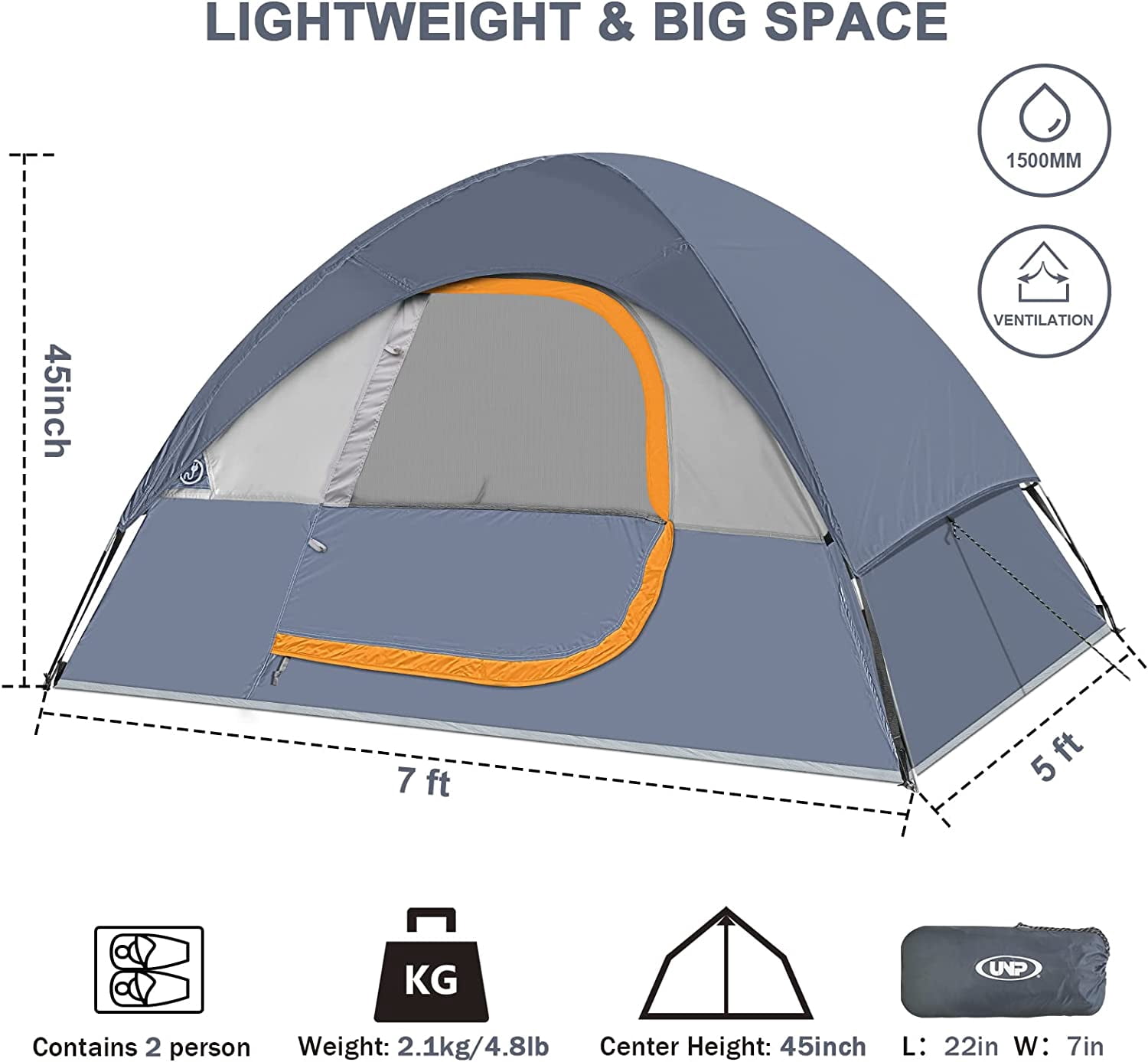 2 Person Waterproof Windproof Tent with Rainfly - Lightweight Portable ...