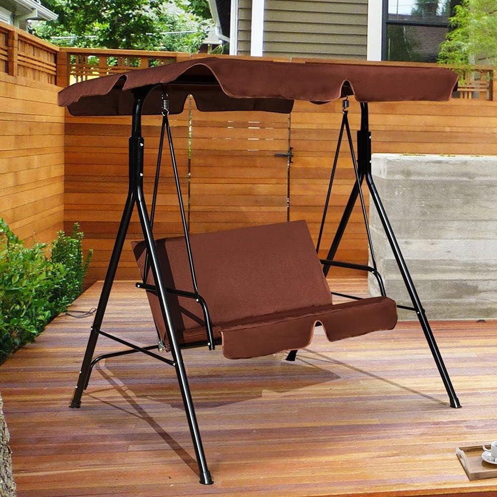 2 Person Weather Resistant Canopy Swing for Porch Garden Backyard Lawn ...