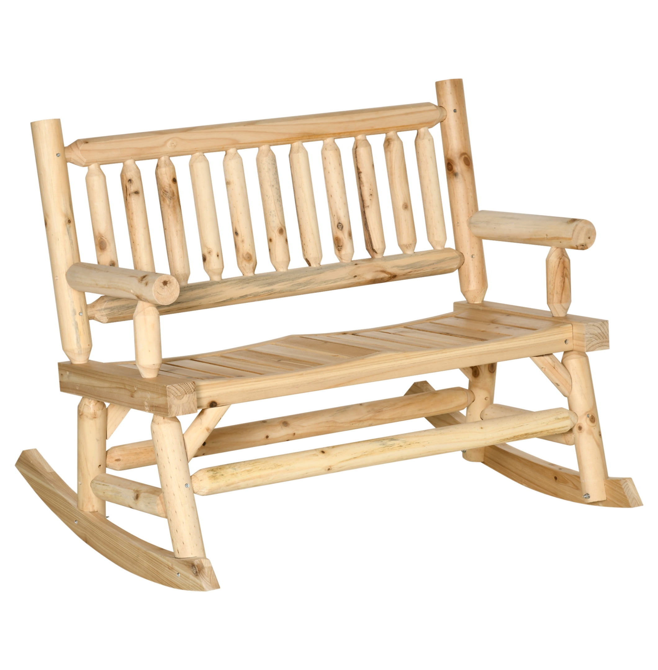 2-Person Wood Rocking Chair with Log Design, Heavy Duty Loveseat with ...