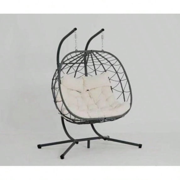 2 Persons Chair with Stand Indoor Outdoor Swing Chair Patio Wicker ...