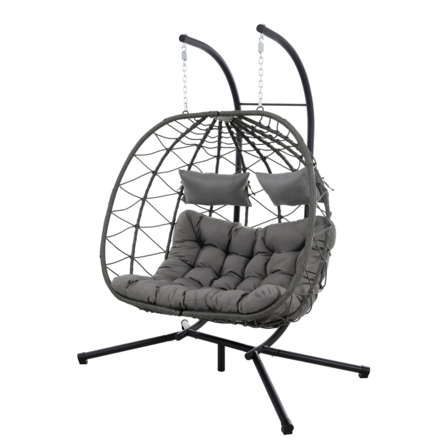 2 Persons Egg Chair with Stand Indoor Outdoor Swing Chair Patio Wicker ...