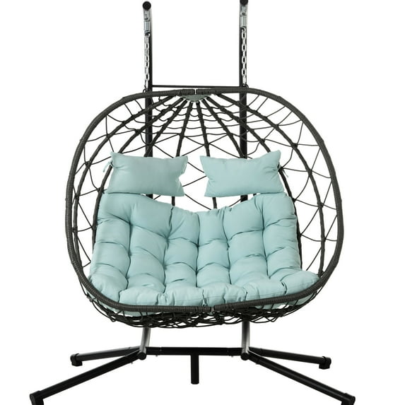 2 Persons Patio Wicker Chair - Comfortable Headrest - Metal Frame ...