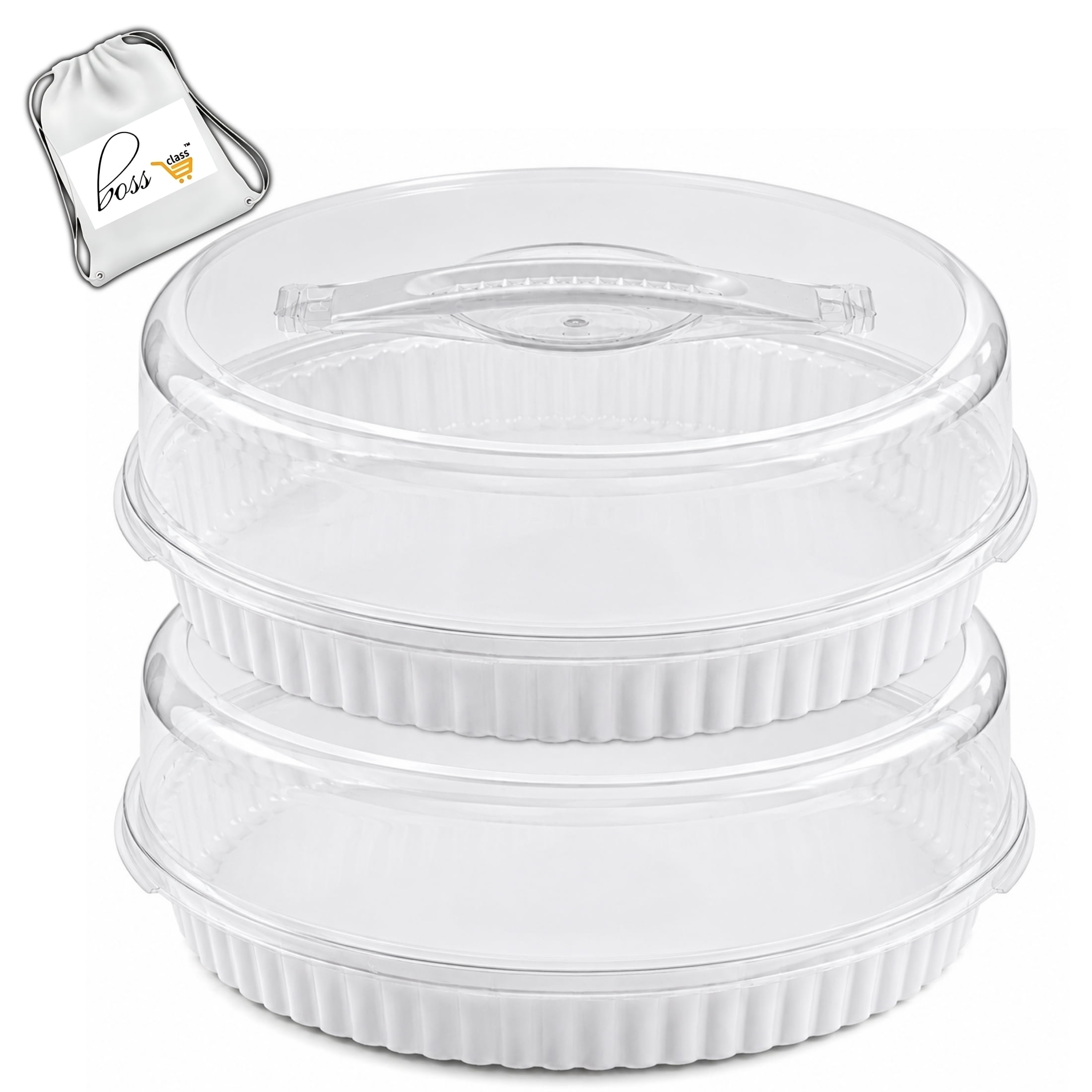 (2) Pie Container with Lid and Handle, 10.38 Inch Round Pie Carrier BPA ...