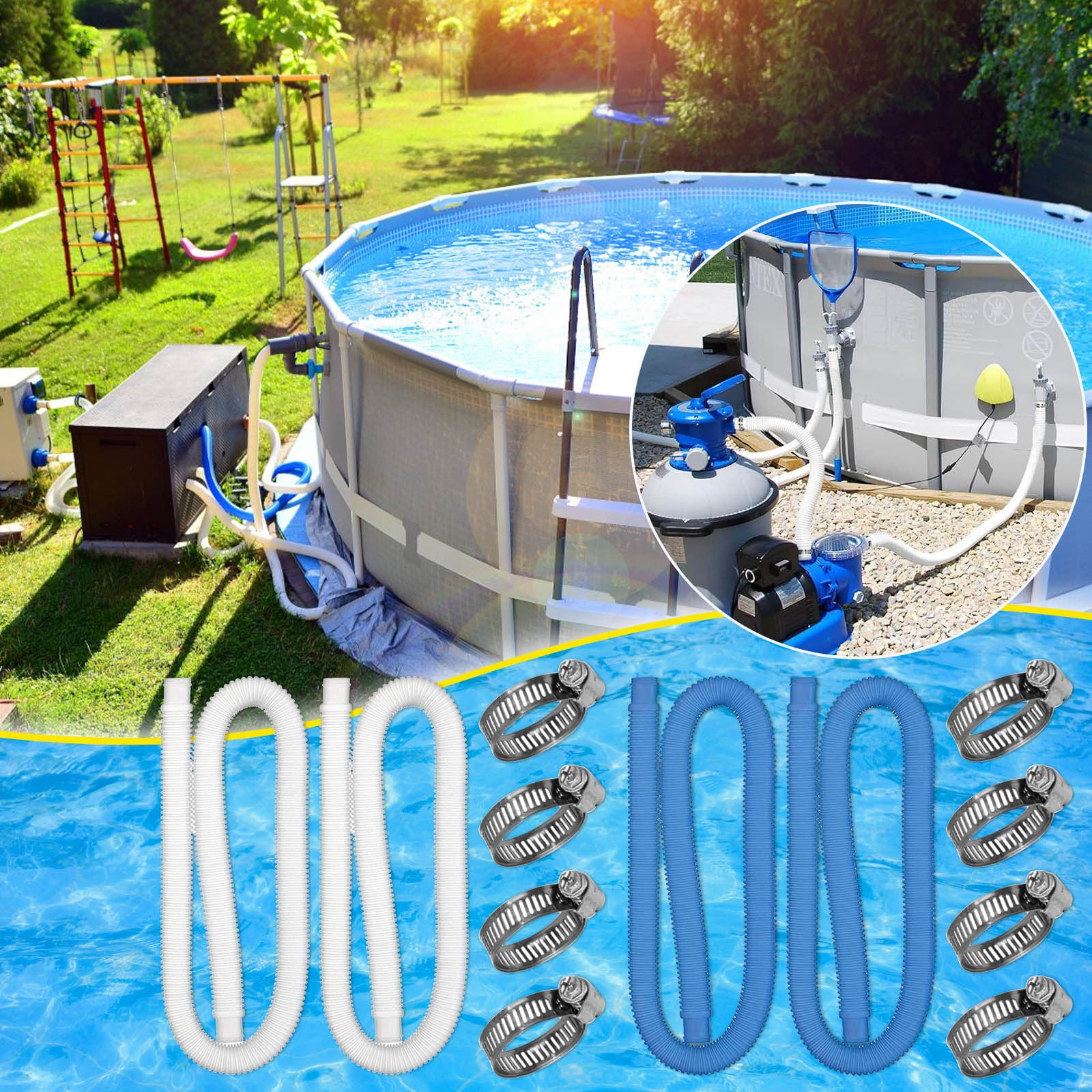 2 Piece 1.25 Inch Pool Hose Set 39 Inch Long Replacement Tubes with 4 ...