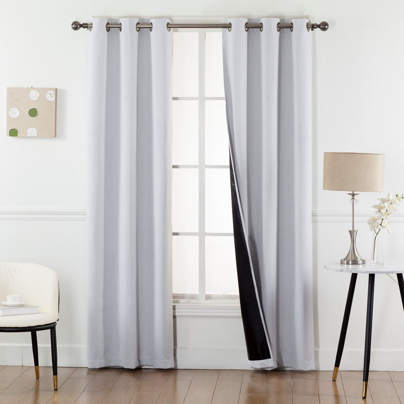 2-Piece 100% Blackout Thermal Curtains - Black Back & Grommets - 4 ...