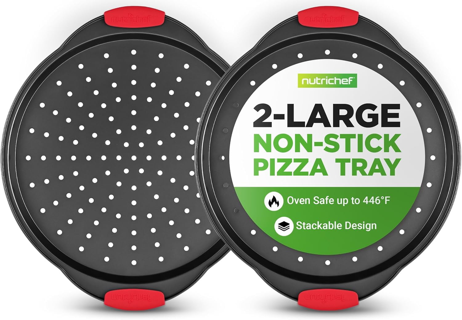 2-Piece 13-Inch Nonstick Pizza Tray, Round Carbon Steel Non-Stick Pizza ...