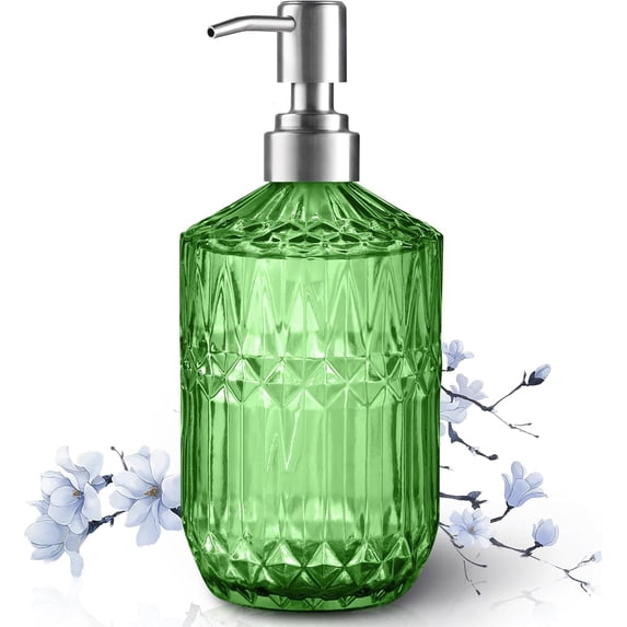 2 Piece 13 Oz Green Glass Soap Dispenser Rust Proof Stainless Steel ...