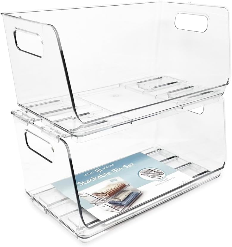 2-Piece (13" x 7.3" x 6.1") Large Wide Stackable Clear Storage Bins w ...