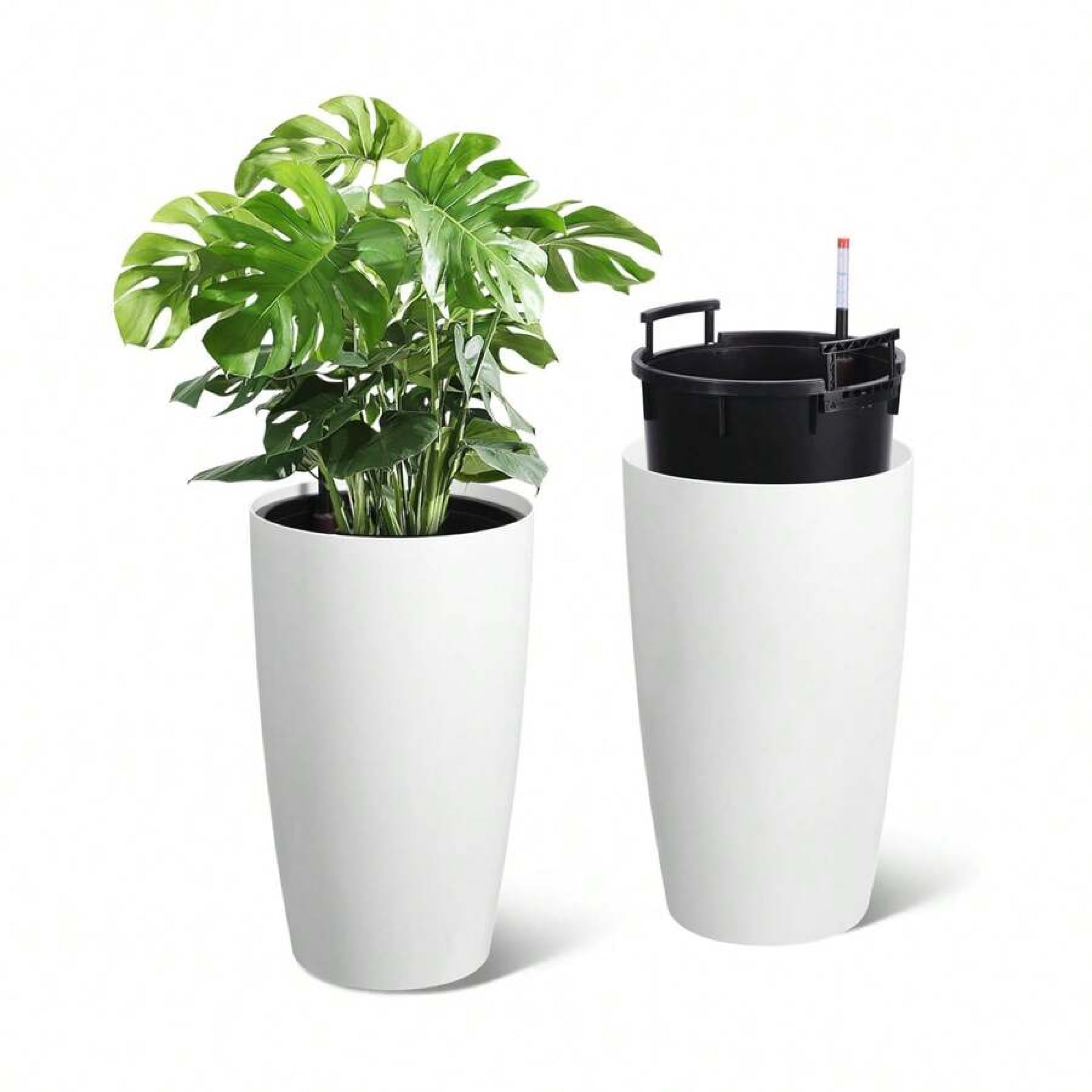 2-Piece 16/22" Tall Round Planter Set - Self Watering Pots with Built ...