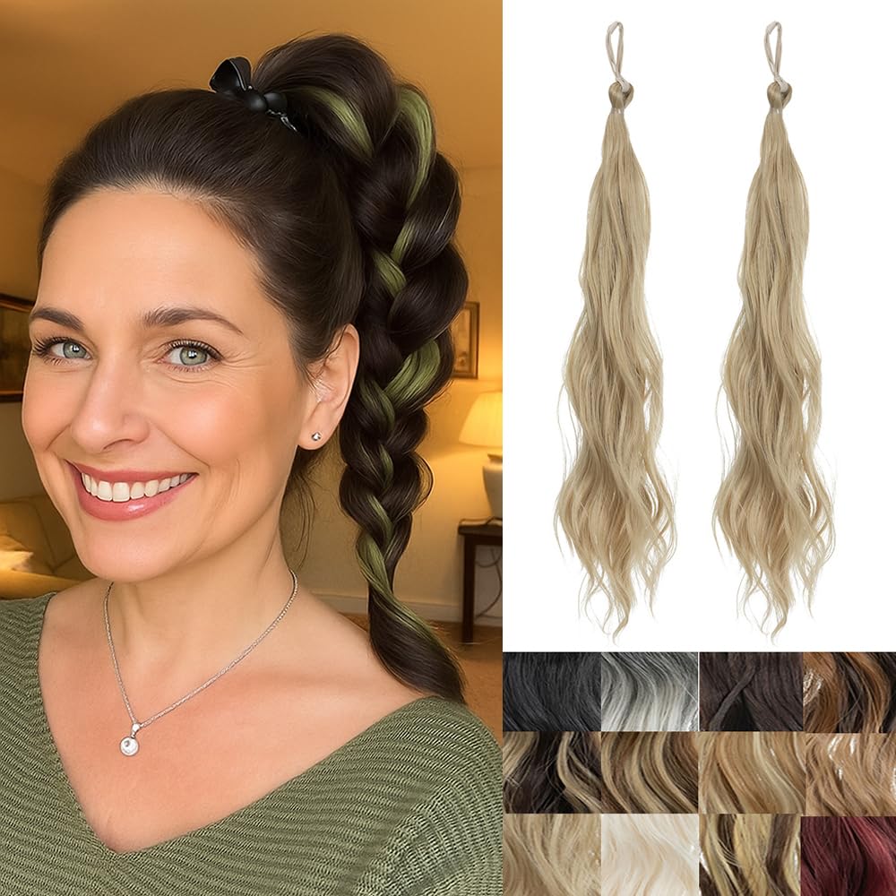 2 Piece 18inch Braid Wig Hair Piece Wavy Curly Scrunchies Synthetic ...