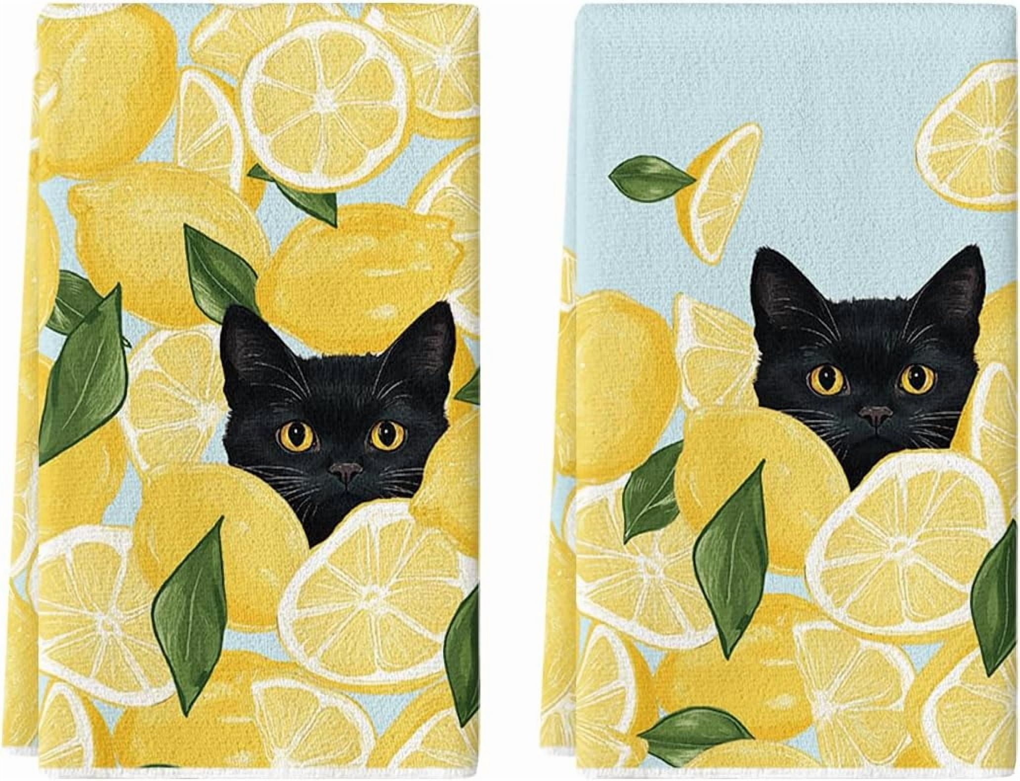 2 Piece 18x26 Inch Lemon Black Cat Kitchen Dish Towel Super Absorbent ...