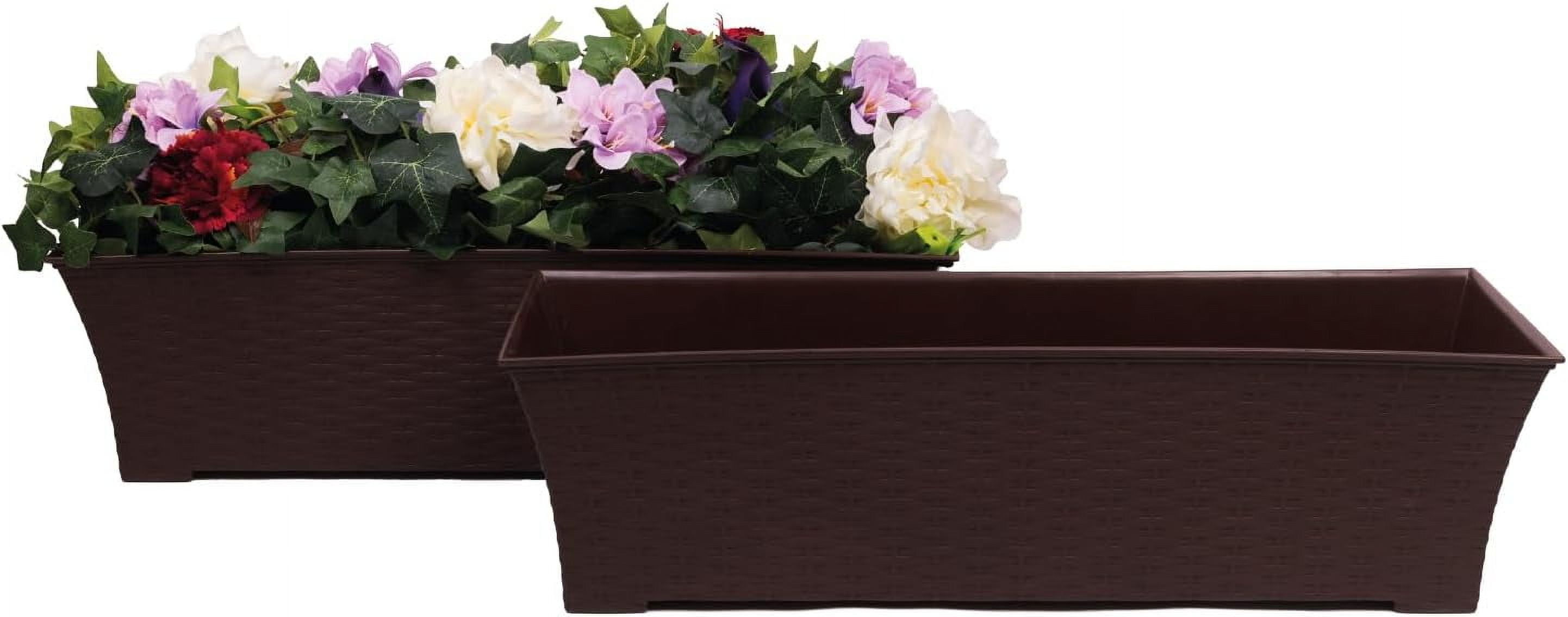 2-Piece 24x8 Inch Chocolate Brown Rectangular Self-Watering Planter ...