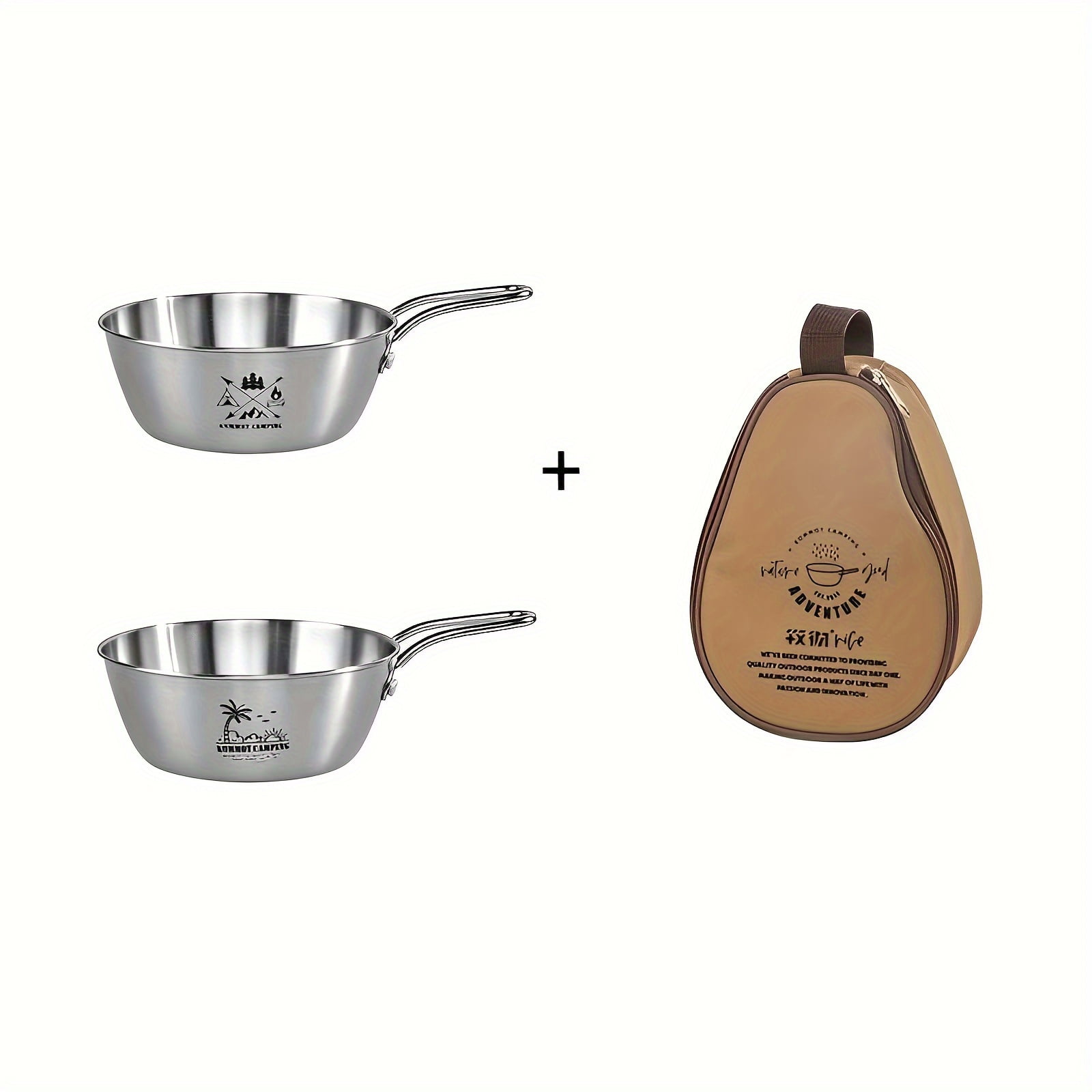 2-Piece 304 Stainless Steel Outdoor Portable Camping Cookware Set with ...