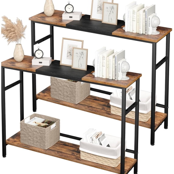 2-Piece 39.3" Industrial Console Table with 2-Tier Shelf, Entryway or ...