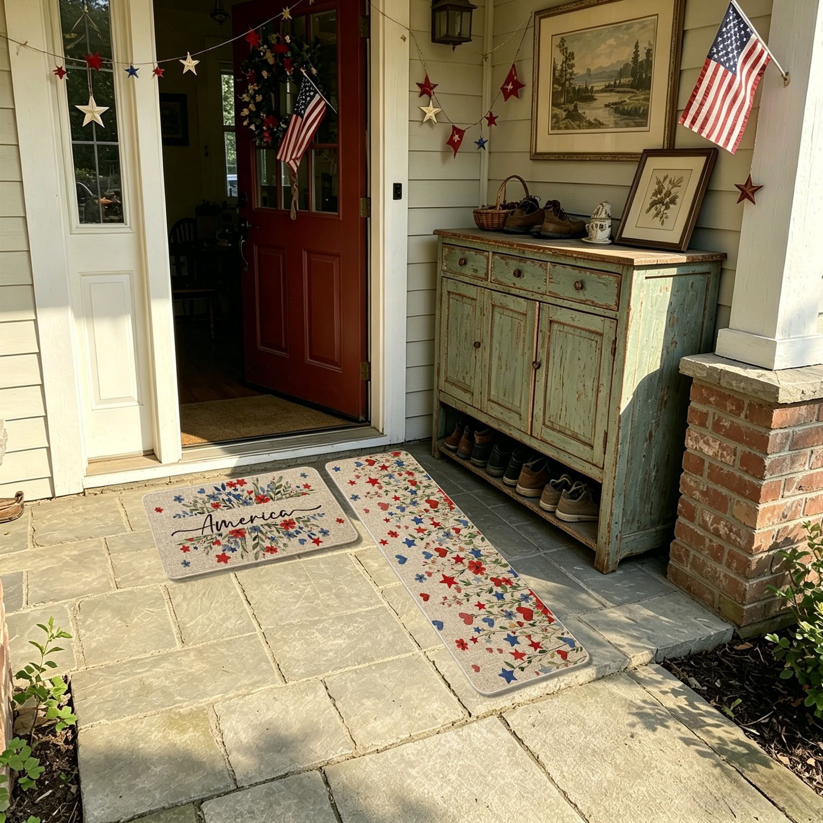 2 Piece 47.24x15.74 Inch Rubber Doormat Set Patriotic 4th of July USA ...
