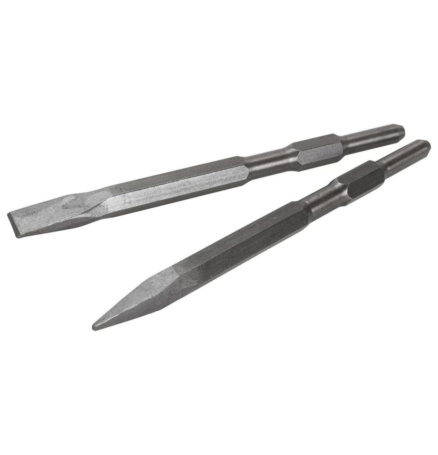 2-Piece 5/8" Hex Shank Point and Flat Concrete Chisels for Electric ...