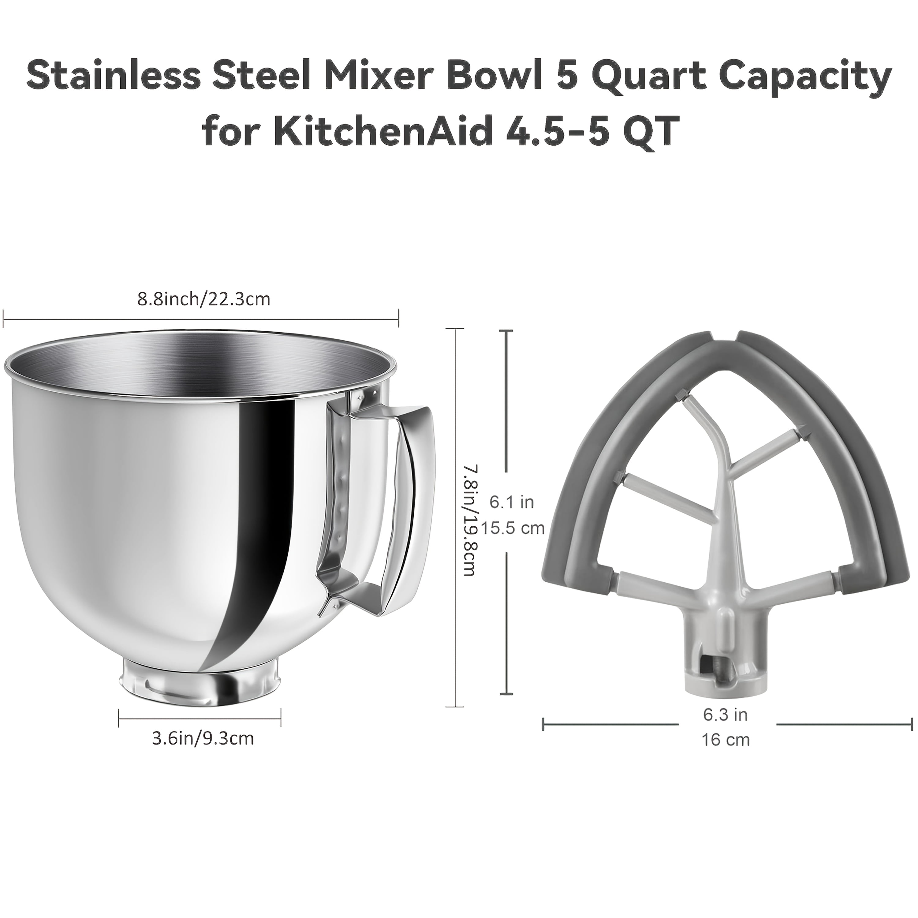 2-Piece 5QT (4.7L) Stainless Steel Dark Splashproof Mixing Bowl Set ...
