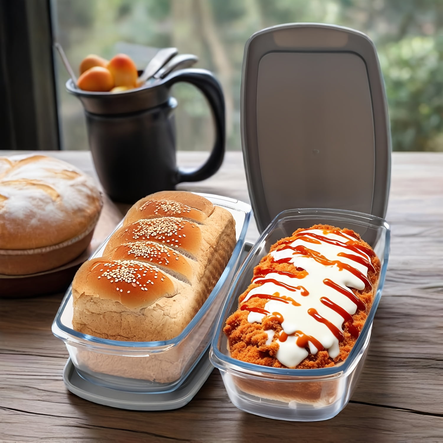 2-Piece 60.87oz/1800ml Large Glass Loaf Pan Set with Lid & Handle ...