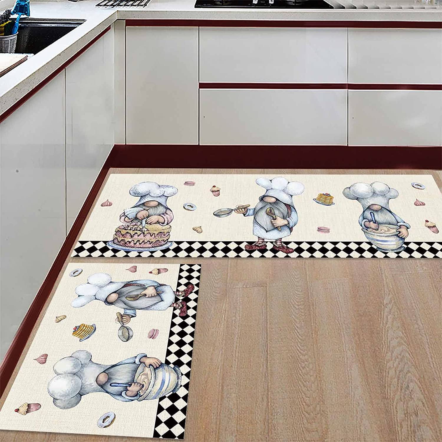 2 Piece Absorbent Kitchen Rugs and Mats Kitchen Chef Gnome Dessert ...