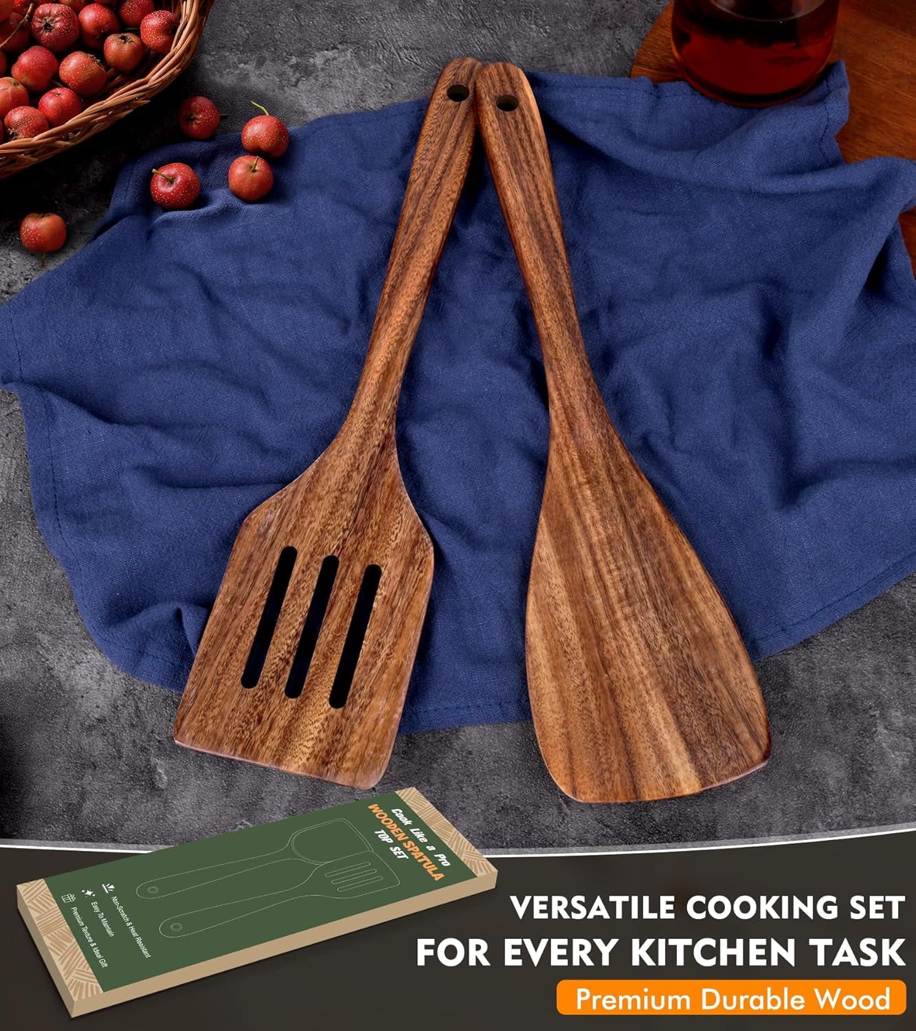2-Piece Acacia Wood Spatula Set, Nonstick Safe Kitchen Utensils ...