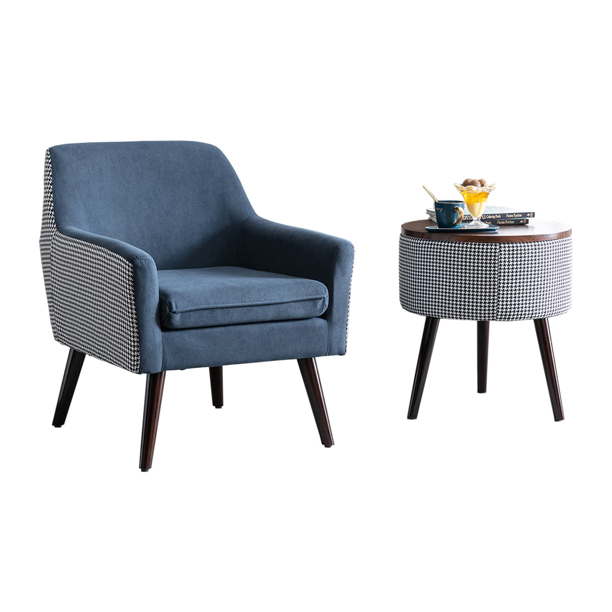 2 Piece Accent Chair and Side Storage Table Set, Splayed Legs, Deep ...