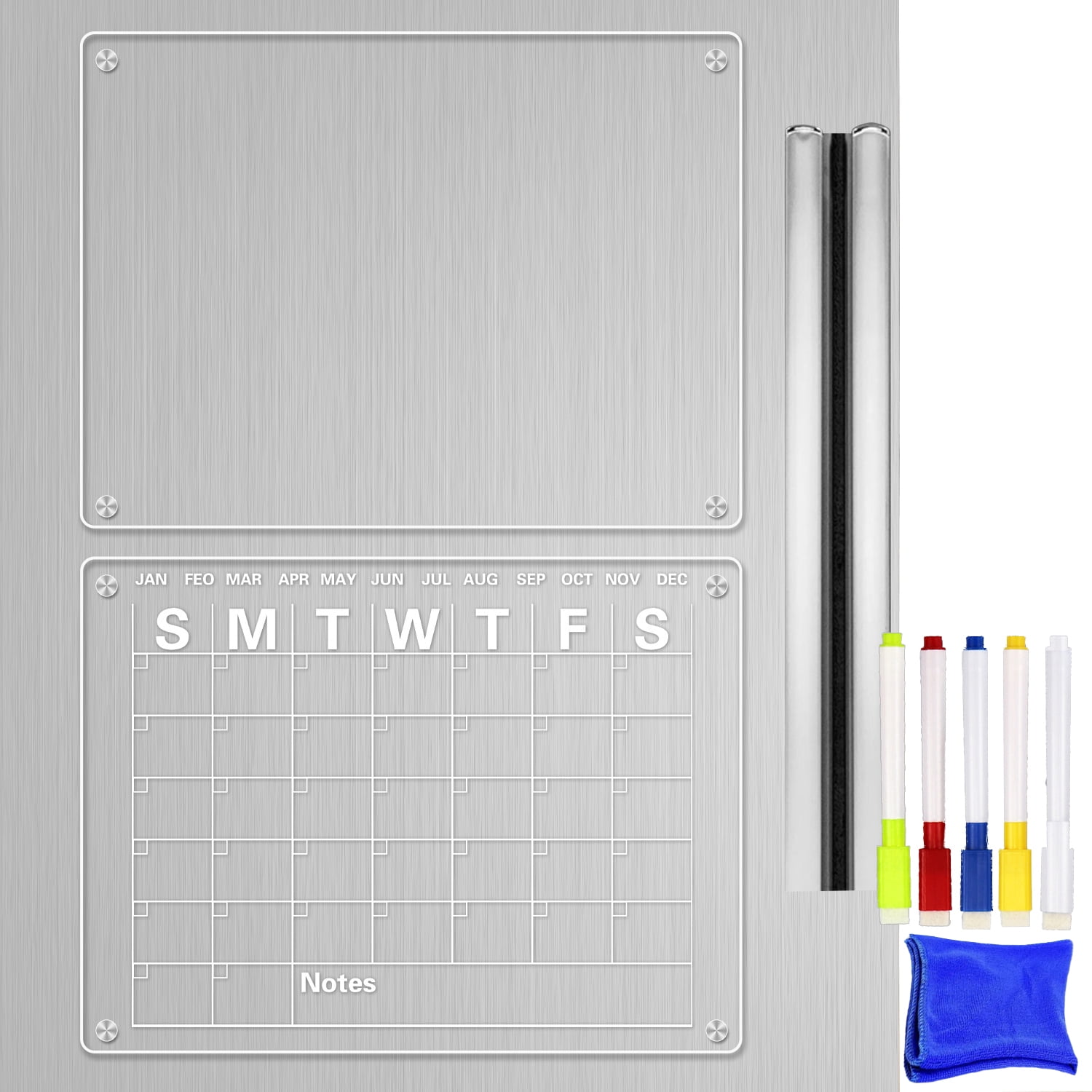 2-Piece Acrylic Fridge Magnetic Calendar, Clear Dry Erase Board Set ...