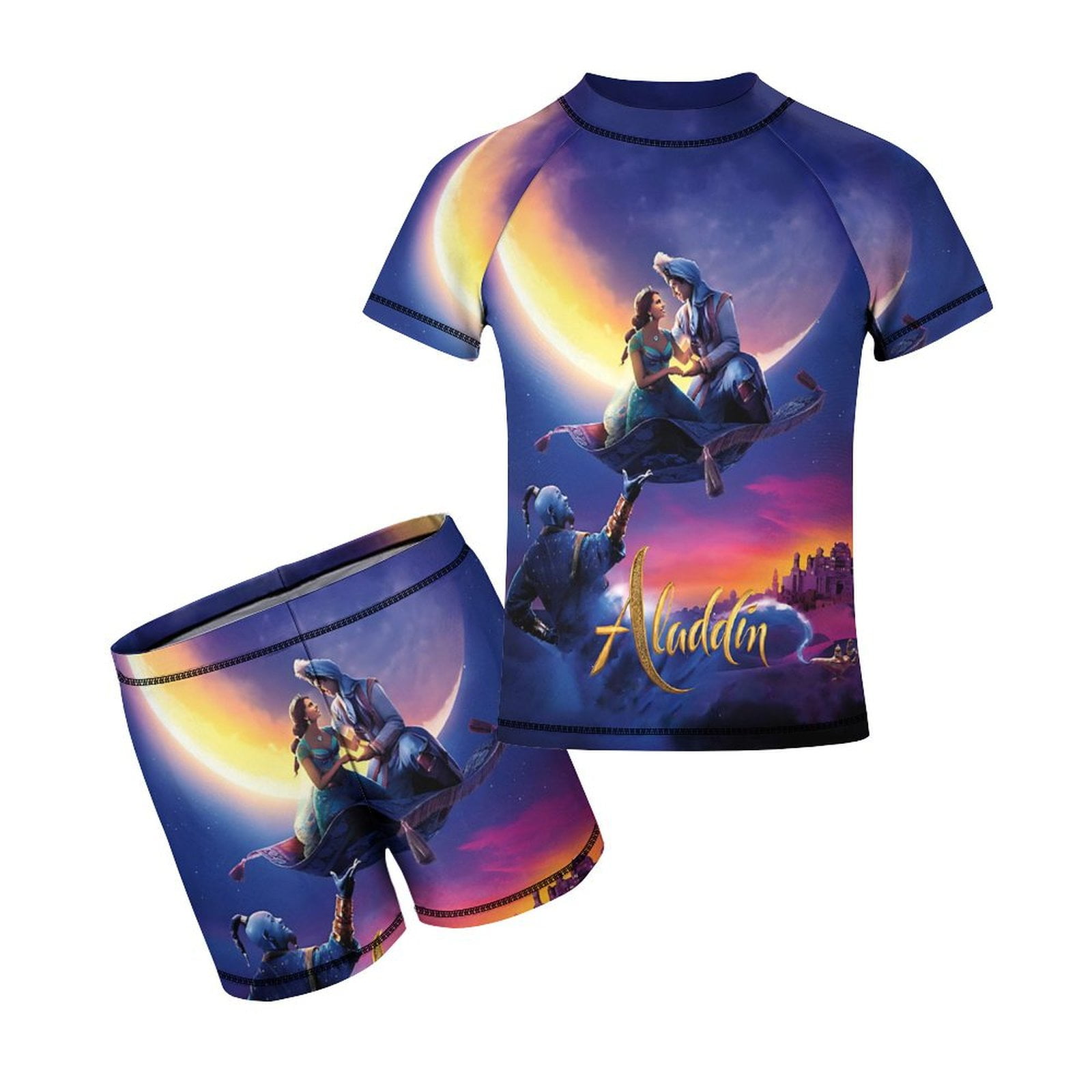 2 Piece Alad-di Gen-ie Bathing Suits Rash Guard Swim Shirts with Shorts Set - Walmart.com